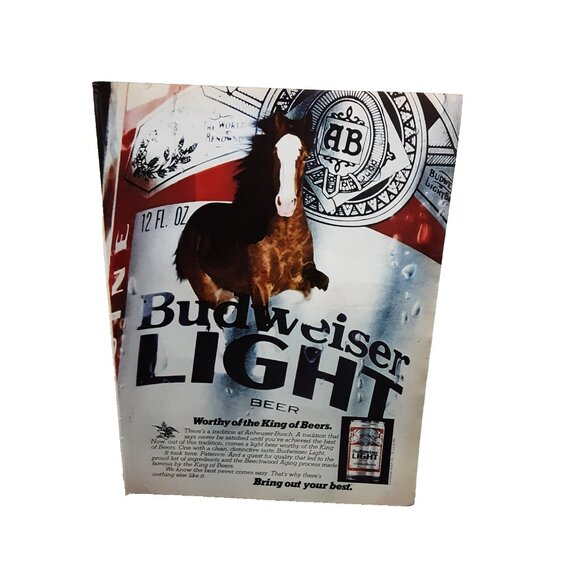 Budweiser | Other | 982 Budweiser Light Bud Beer With Horse Print Ad ...